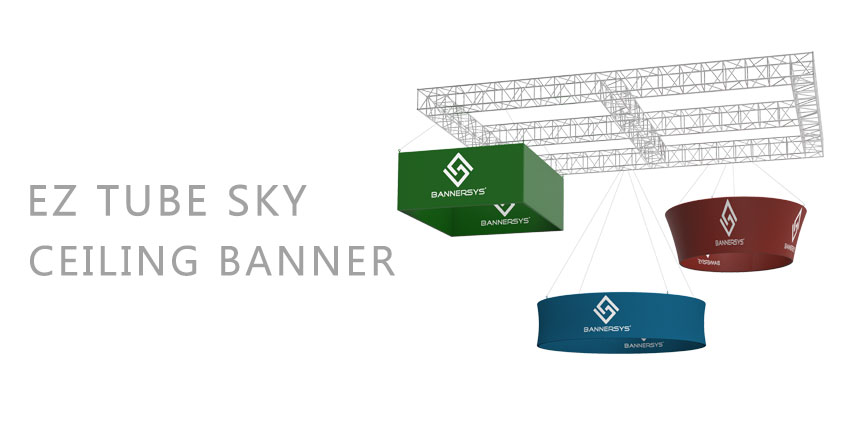 Round sky hanging banner trade show ceiling sign - BANNERSYS